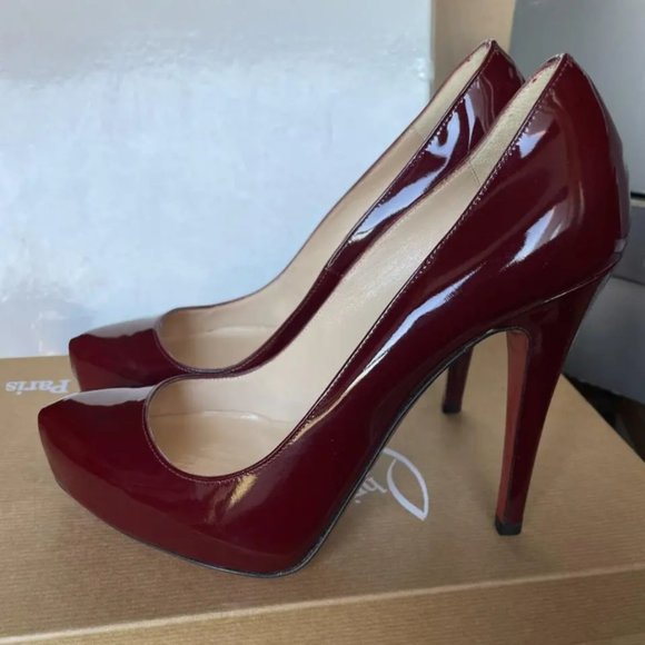 Christian Louboutin | Shoes | Christian Louboutin 36 555 Rolando Red Burgundy Patent Leather ...